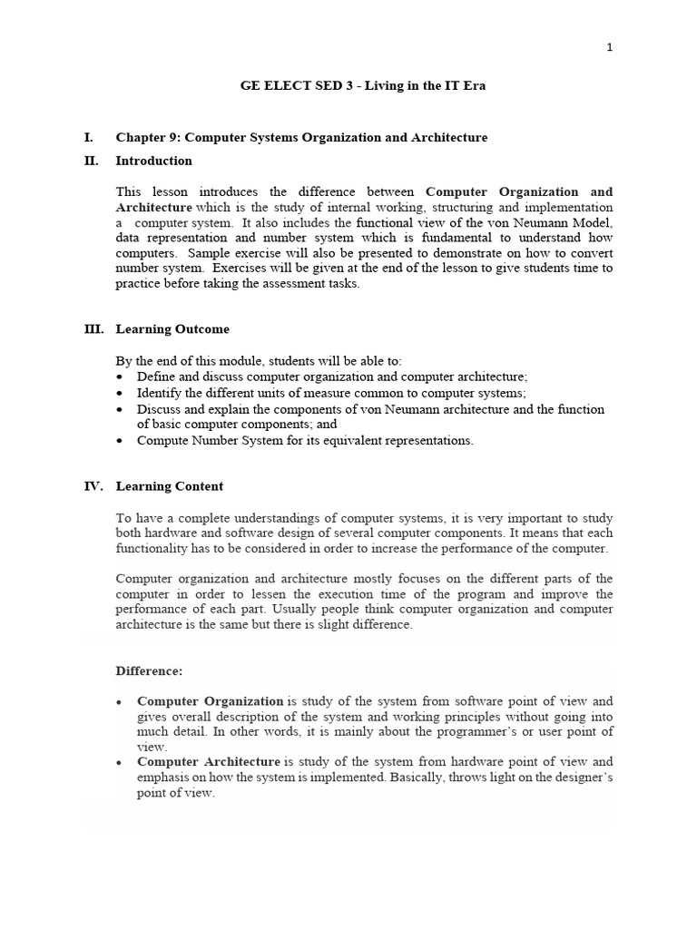 GE ELECT SED 3 Module 09 Computer Systems Organization and Architecture | PDF | Binary Coded ...
