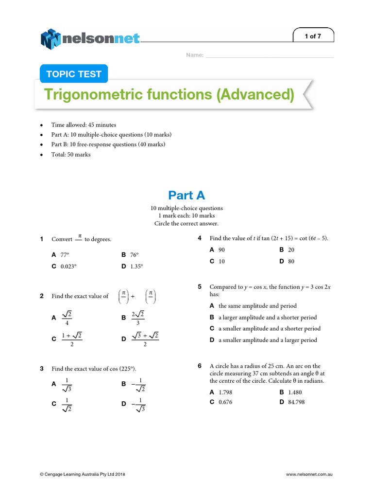 11 - Trigonometric Functions (Adv) | PDF | Trigonometric Functions ...
