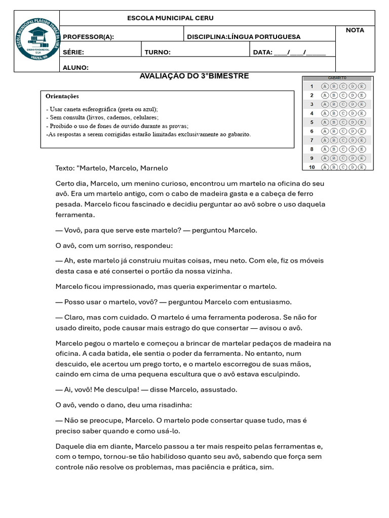 Língua Portuguesa Eja IV 3 Bimestre | PDF | Martelo