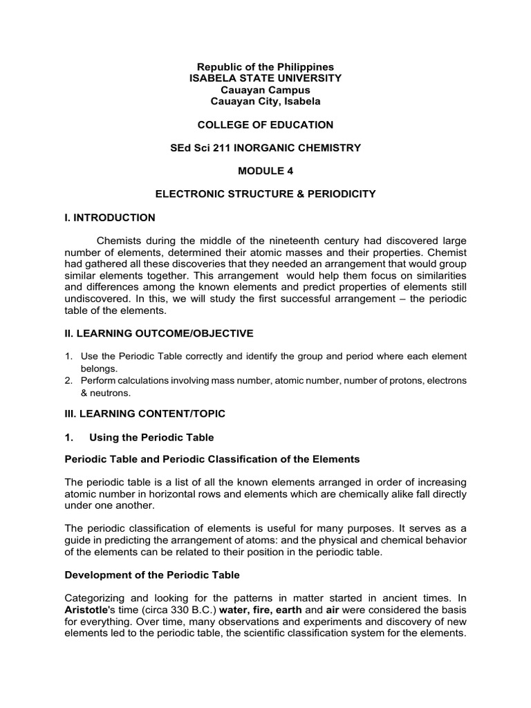 Module 4 Electronic Structure Periodicity | PDF | Electron Configuration | Chemical Elements