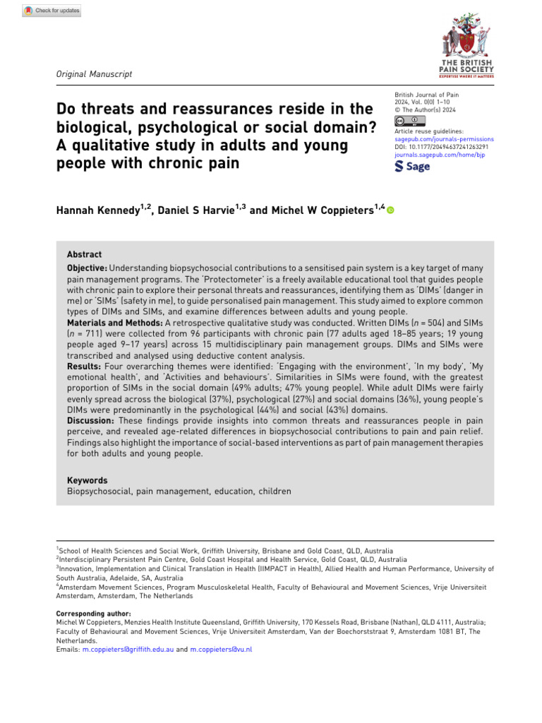 Chronic Pain: DIMs and SIMs Analysis | PDF | Pain Management | Pain