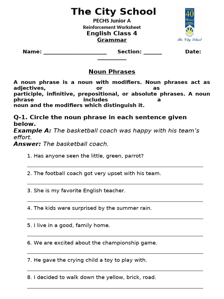 English Worksheet Grammar Noun Class 4 2nd Term April | PDF