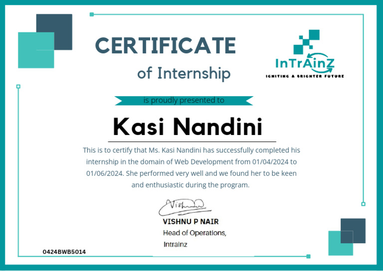 Web Development Internship Certificate | PDF