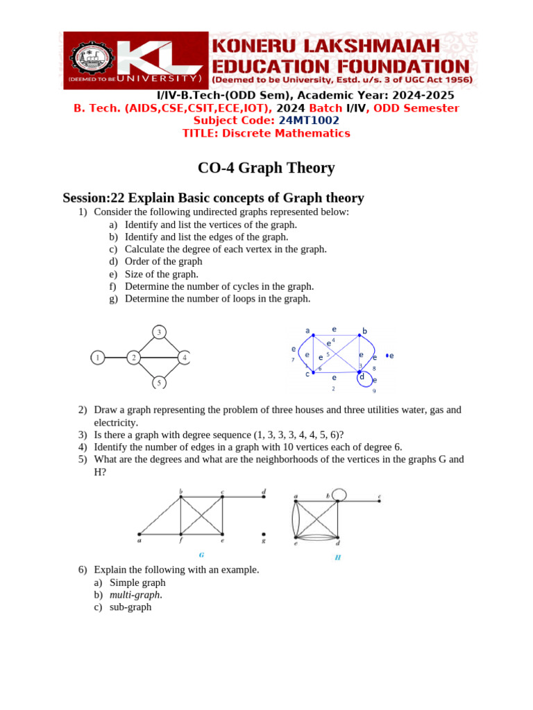 Co-4 Class Room Problems | PDF | Vertex (Graph Theory) | Combinatorics