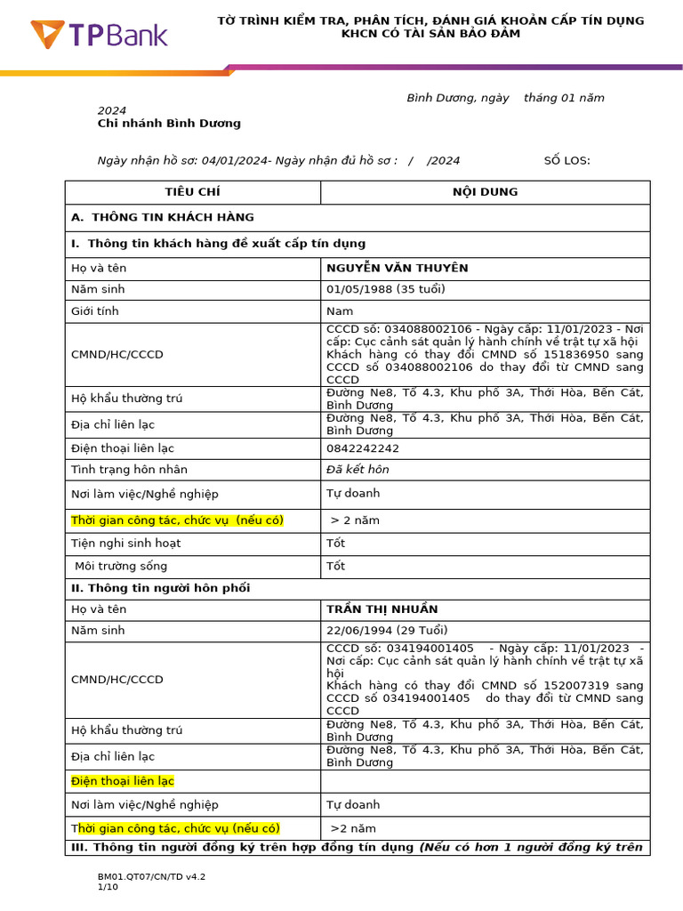 To-trinh-kiem-tra-phan-tich-danh-gia-khoan-cap-tin-dung-KHCN-co-tai-san-bao-dam HA GIA LE | PDF