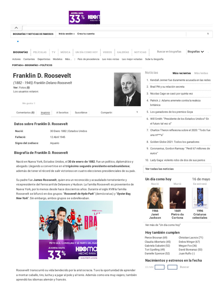 Biografía de Franklin D. Roosevelt | PDF | Franklin D. Roosevelt