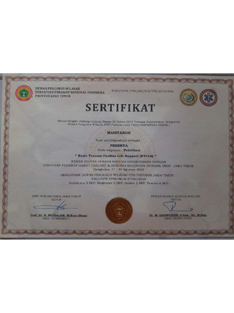 Sertifikat BTCLS | PDF