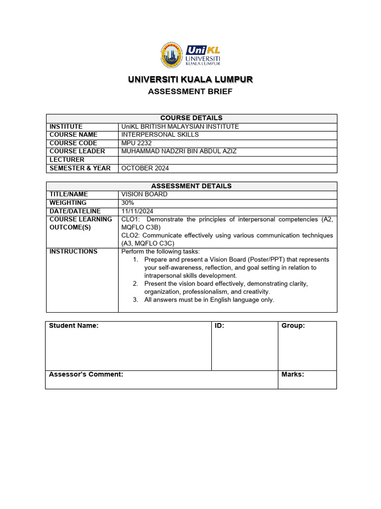 No1 MPU2232 Oct 2024 ASB-Vision Board | PDF | Goal | Nonverbal ...