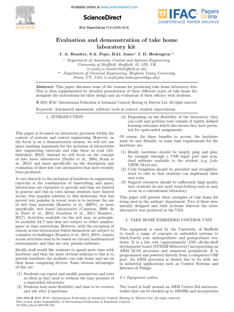 Evaluation and Demonstration of Take Home Laboratory Kit | PDF ...