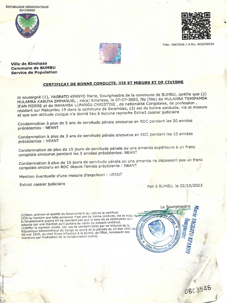 Certificat de Bonne Vie Et Mœurs | PDF