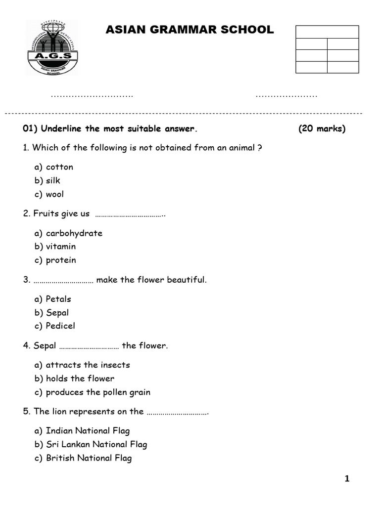 Gr4 - EnV - 1st Term - AGS - Matara | PDF | Foods | Flowers