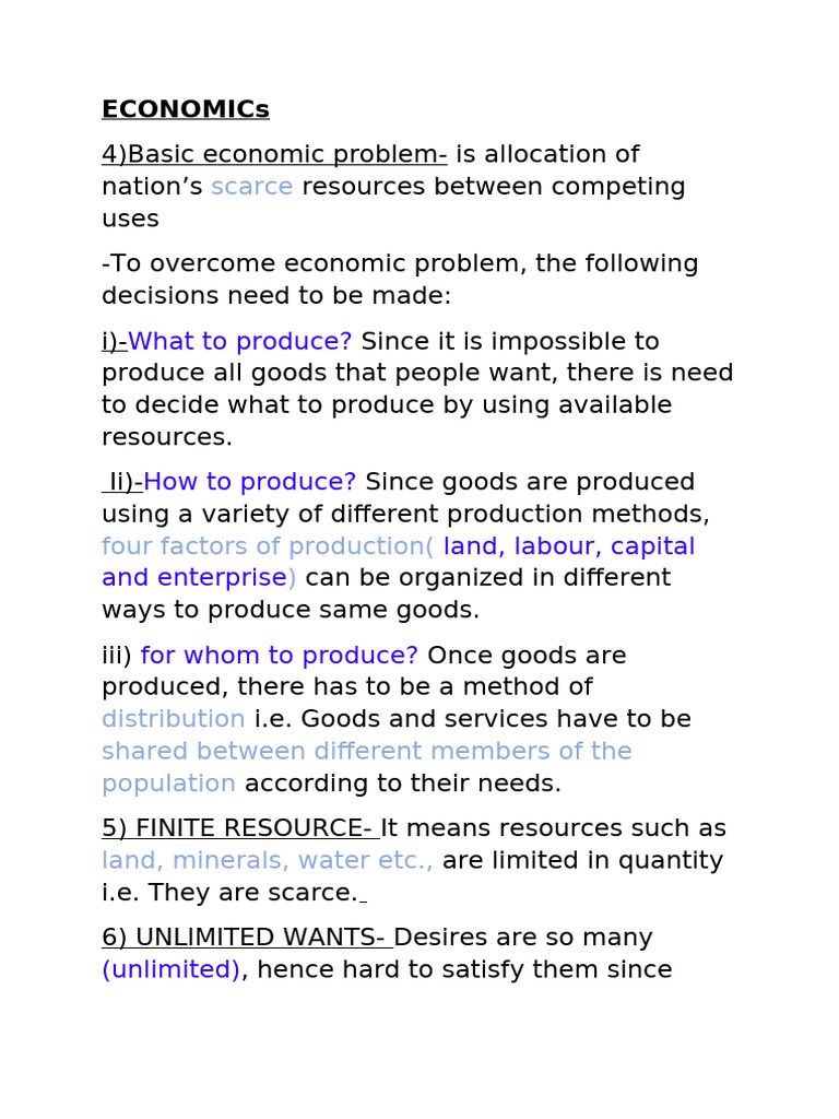 Economics Short Notes | PDF | Economics | Goods