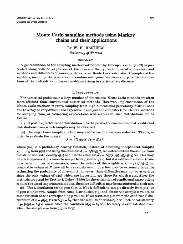 1970 - Monte Carlo Sampling Methods Using0 | PDF | Monte Carlo Method | Sampling (Statistics)