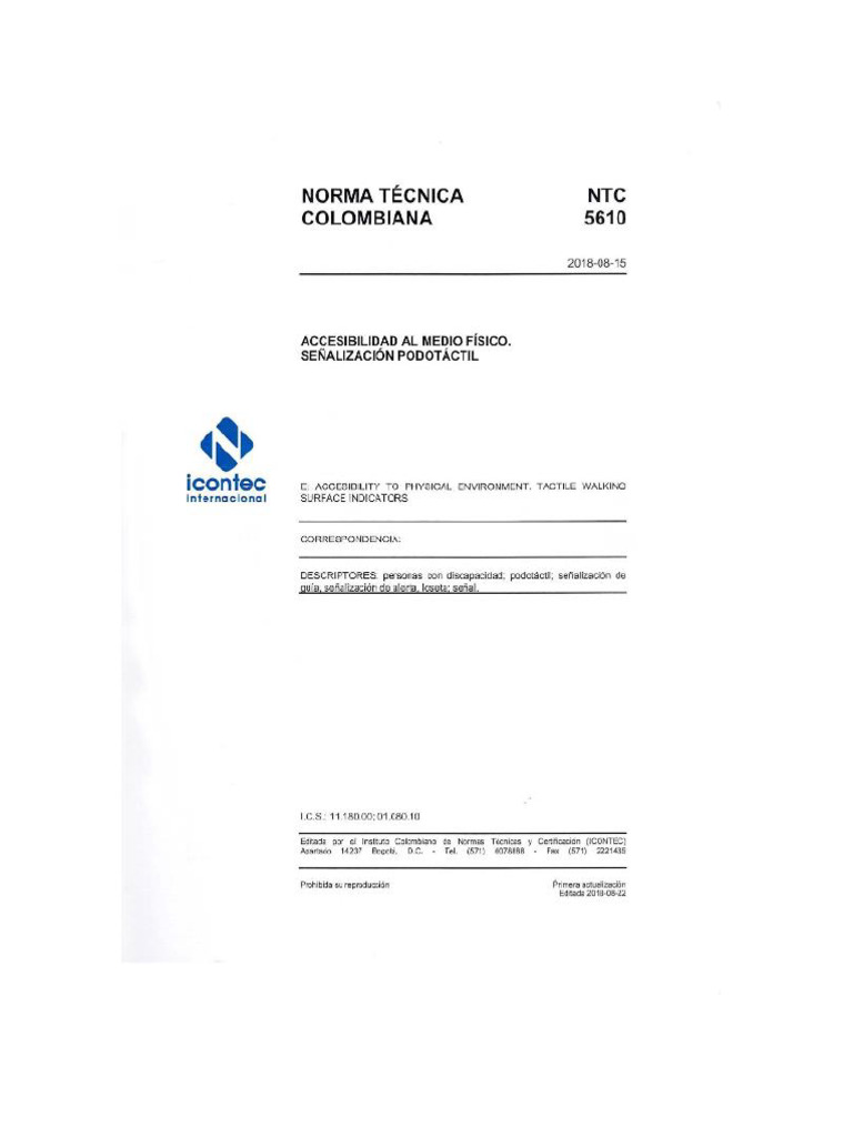 NTC 5610 - 2019 - Accesibilidad Al Medio Fisico. Señalicación Táctil | PDF