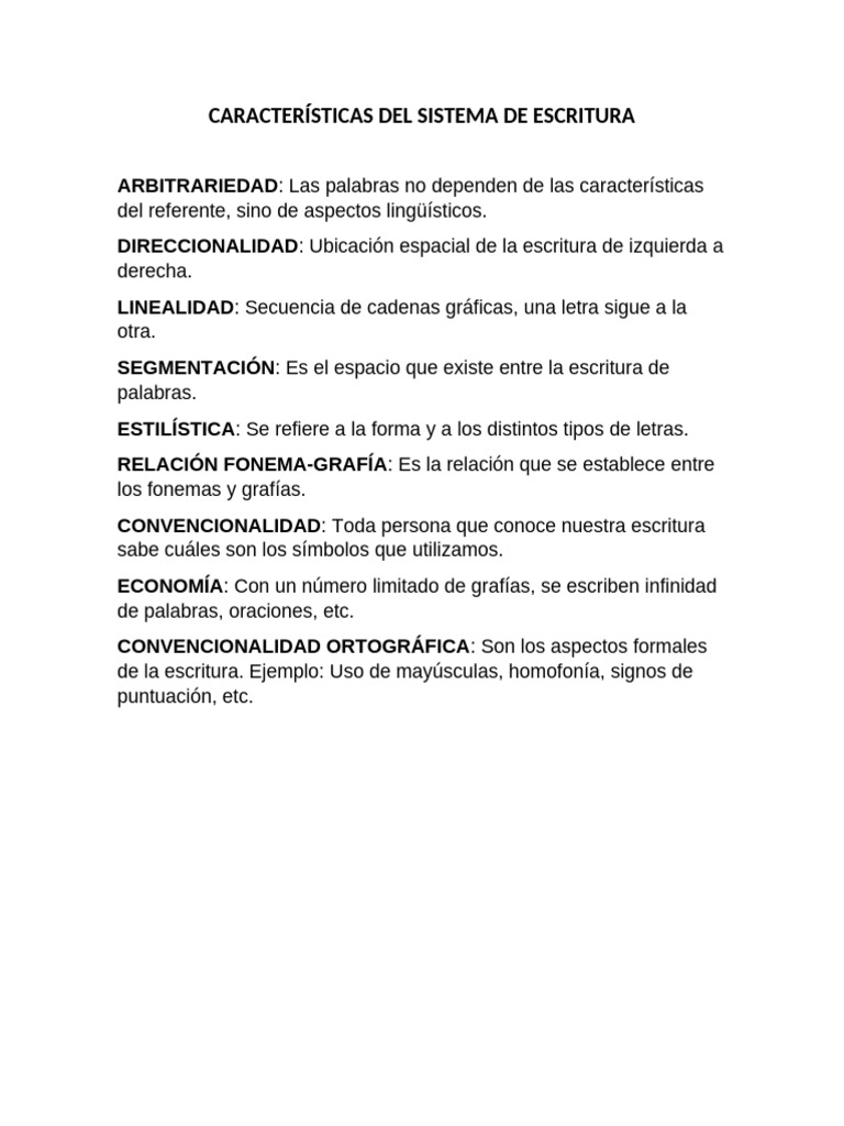 Características Del Sistema de Escritura | PDF