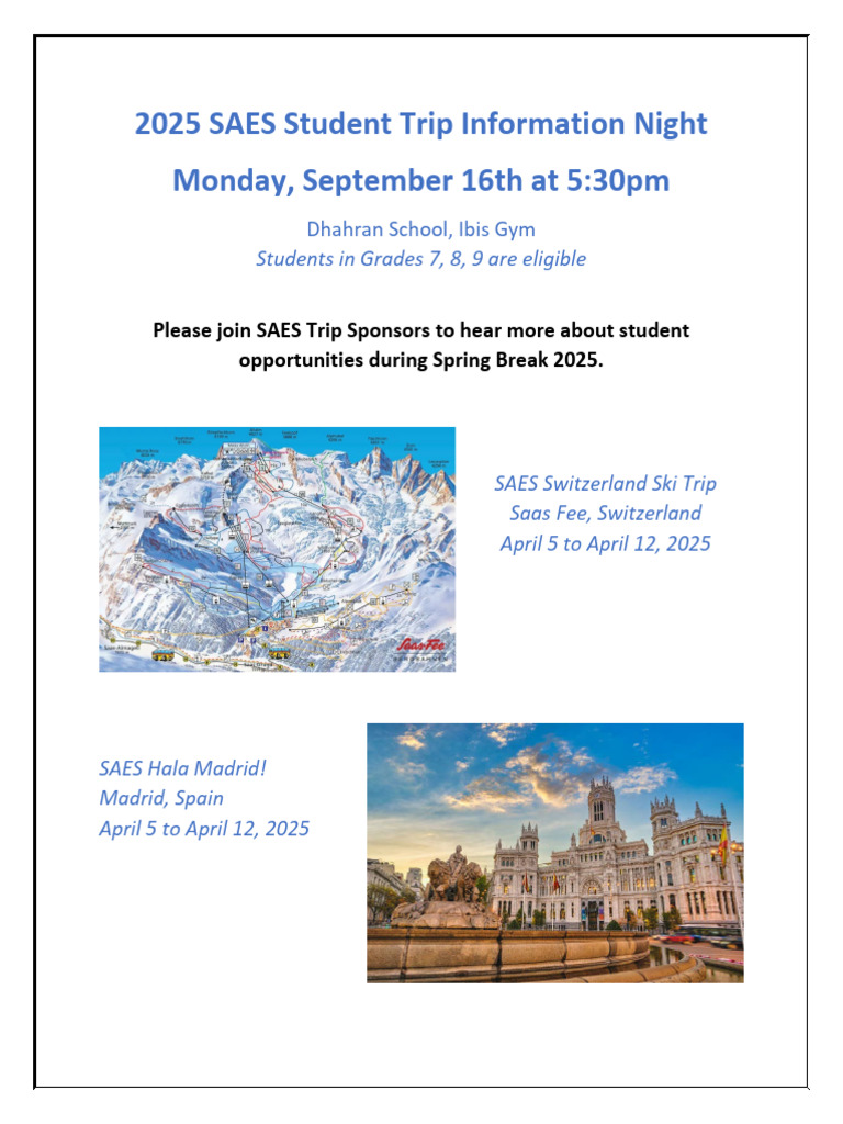 2025 SAES Student Trip Informational Night | PDF