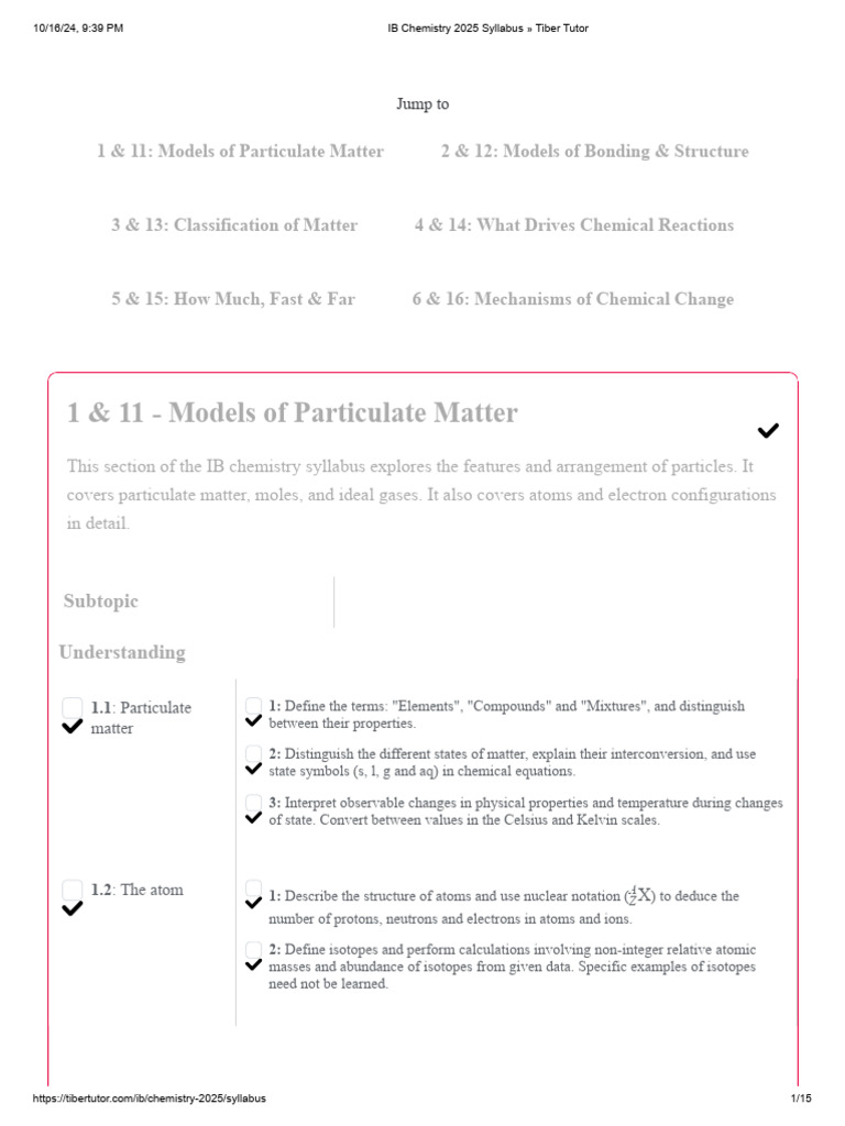 IB Chemistry 2025 Syllabus Tiber Tutor | PDF | Redox | Chemical Bond