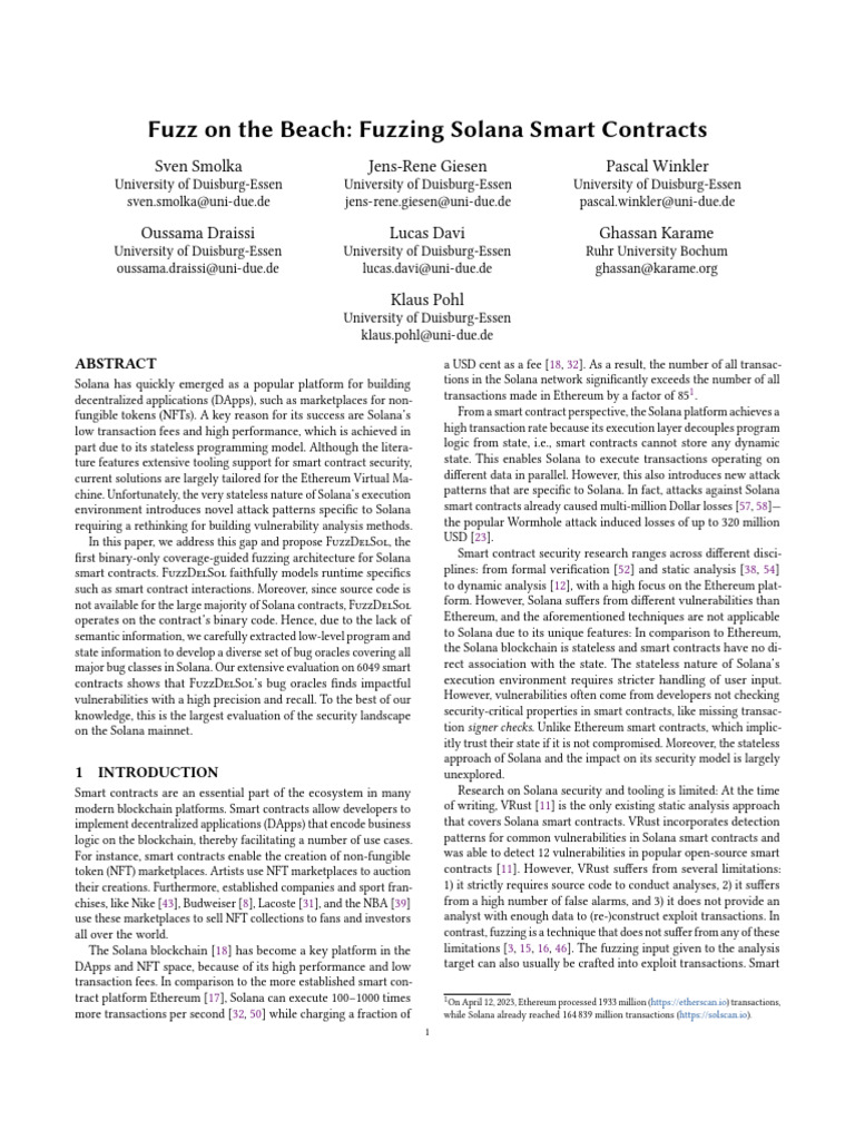 Fuzz On The Beach: Fuzzing Solana Smart Contracts: Sven Smolka Jens ...