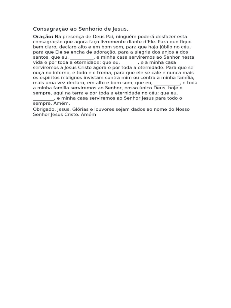 Consagração Ao Senhorio de Jesus | PDF