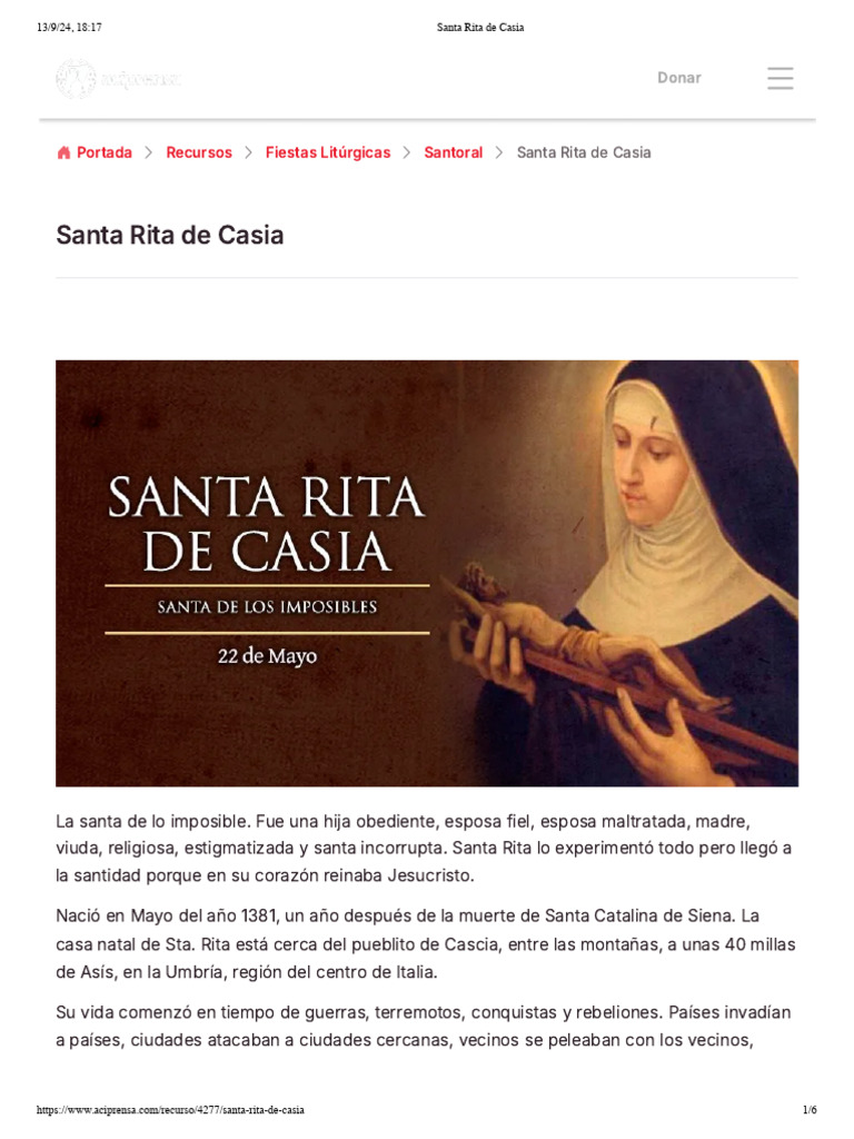 Santa Rita de Casia | PDF | Iglesia Católica