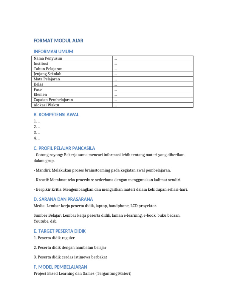 Format Modul Ajar | PDF