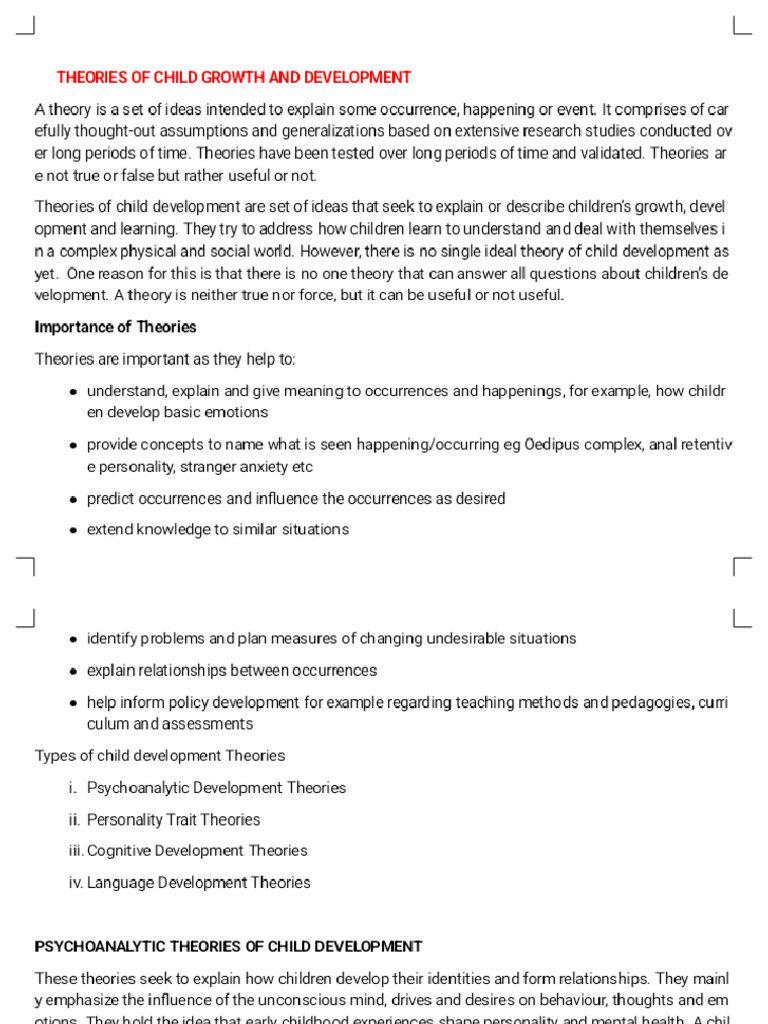 Theories of Child Growth and Development (October 2024) Phoenix | PDF