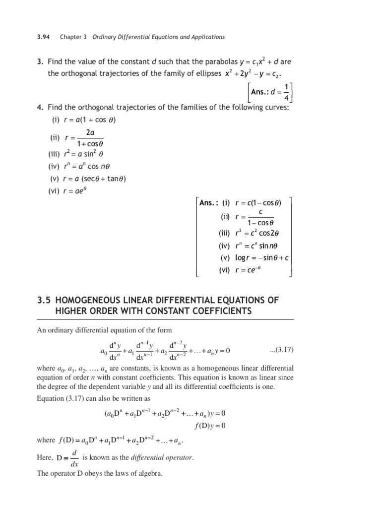 4 Homogeneous Linear Differential Equations of Higher Order With ...
