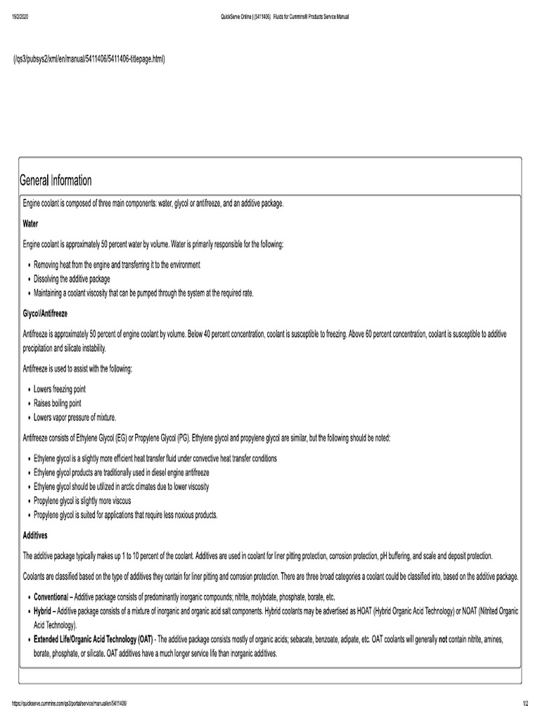Fluids For Cummins® Products Service Manual - Engine Coolant ...