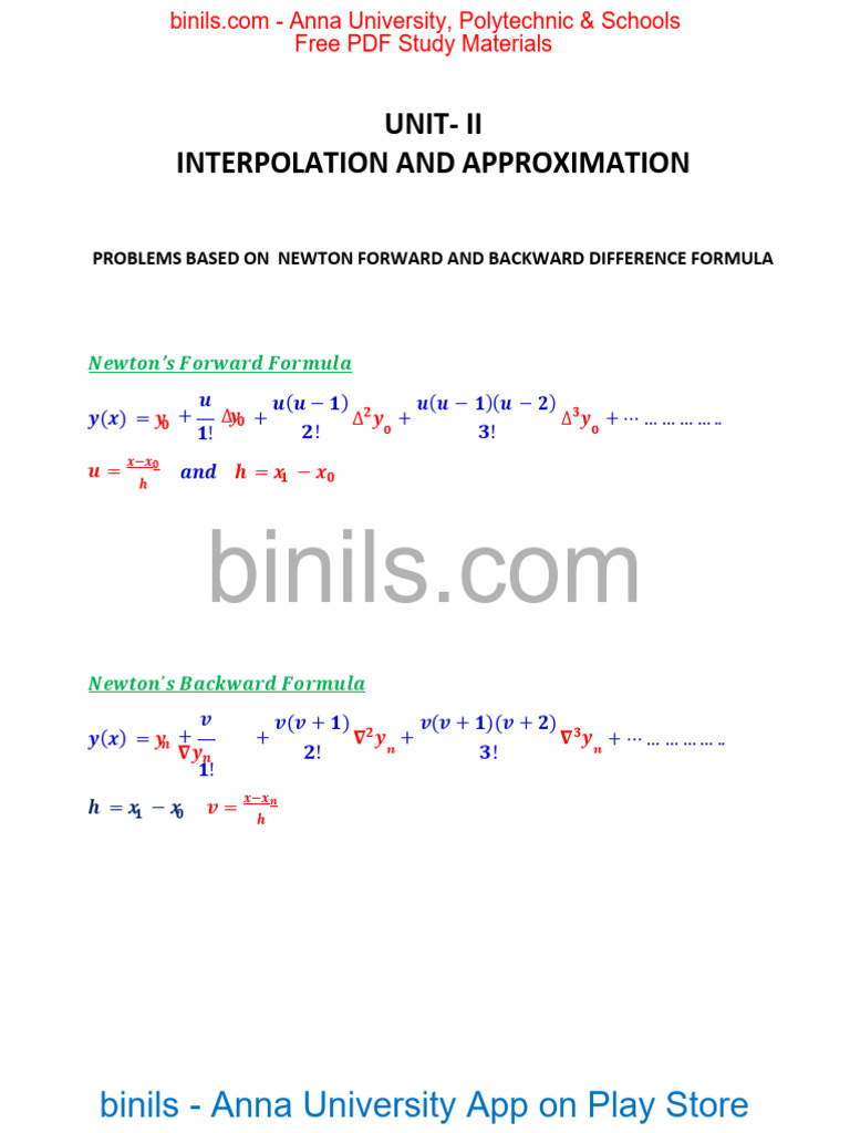 MA 8491 UNIT 2 Watermark Watermark Watermark Compress 1 | PDF | Numerical Analysis | Interpolation