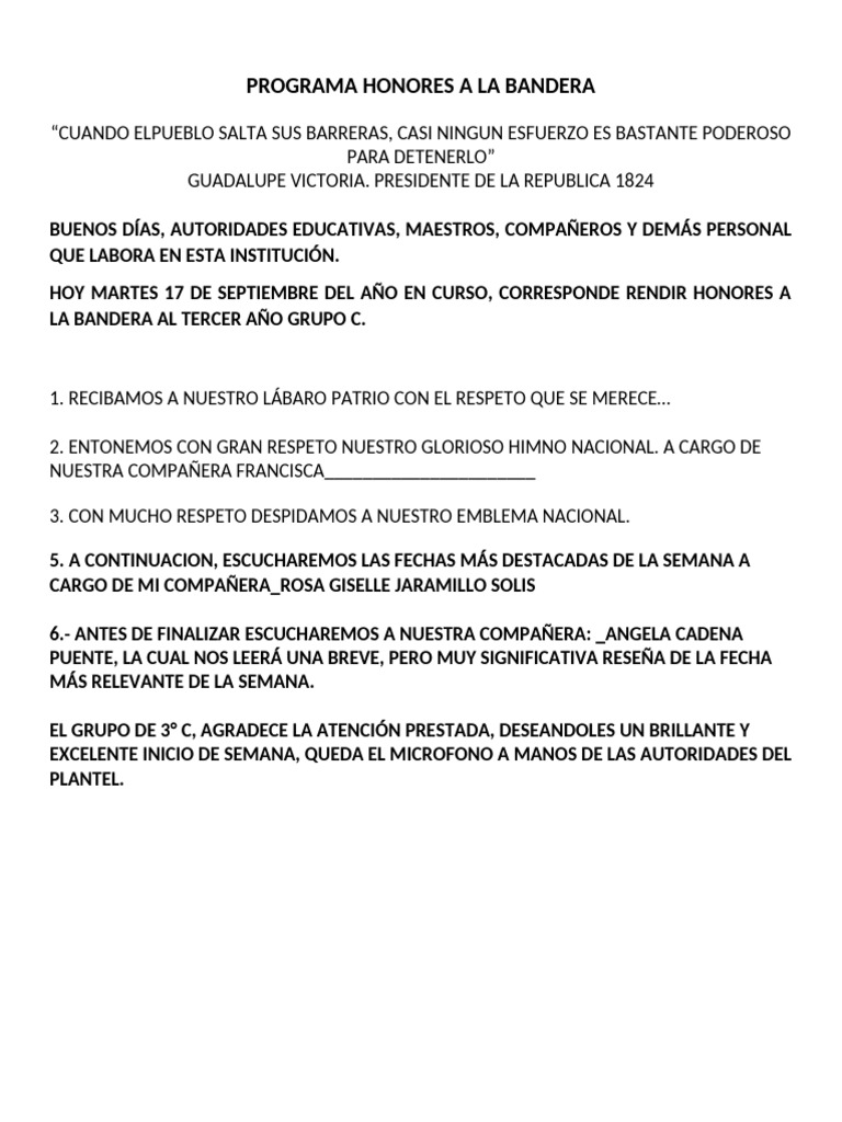 Programa Honores A La Bandera | PDF