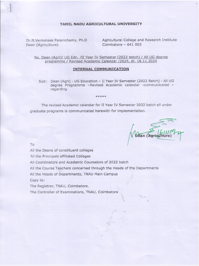 2022 Batch IV Sem Revised Academic Calendar | PDF