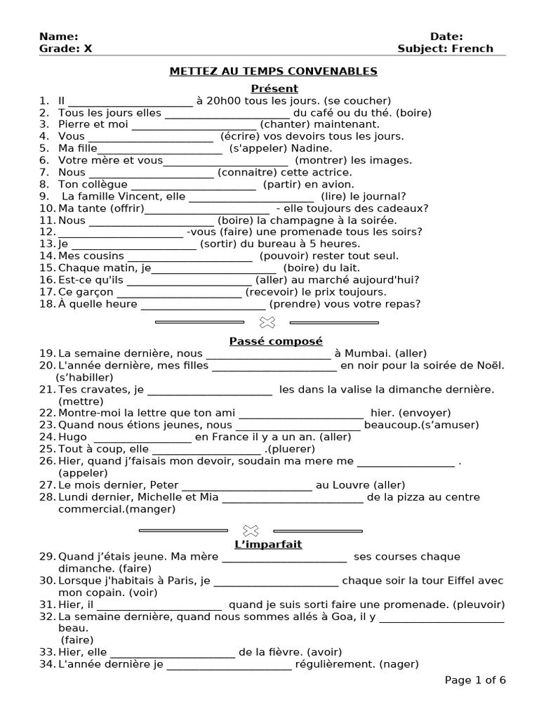 Exercices de conjugaison française | PDF