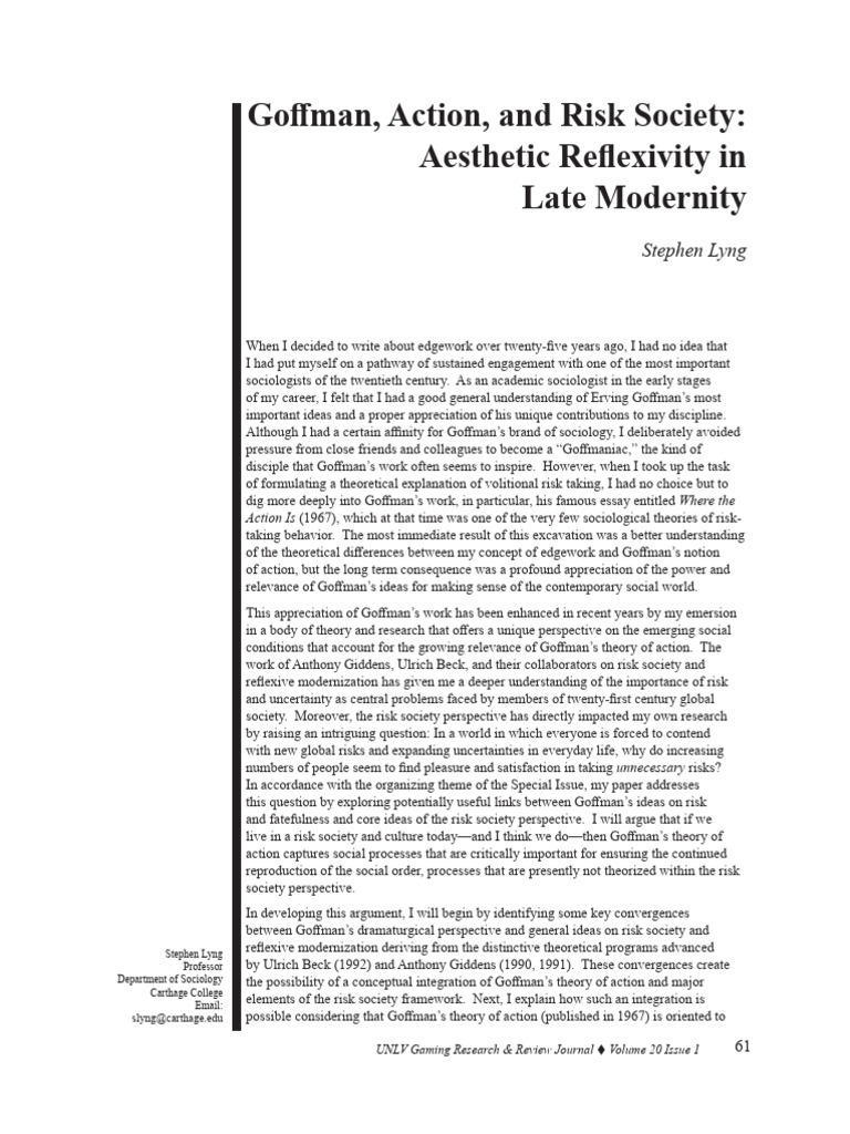 Goffman and Risk Society: A Reflexive Analysis | PDF | Sociology ...