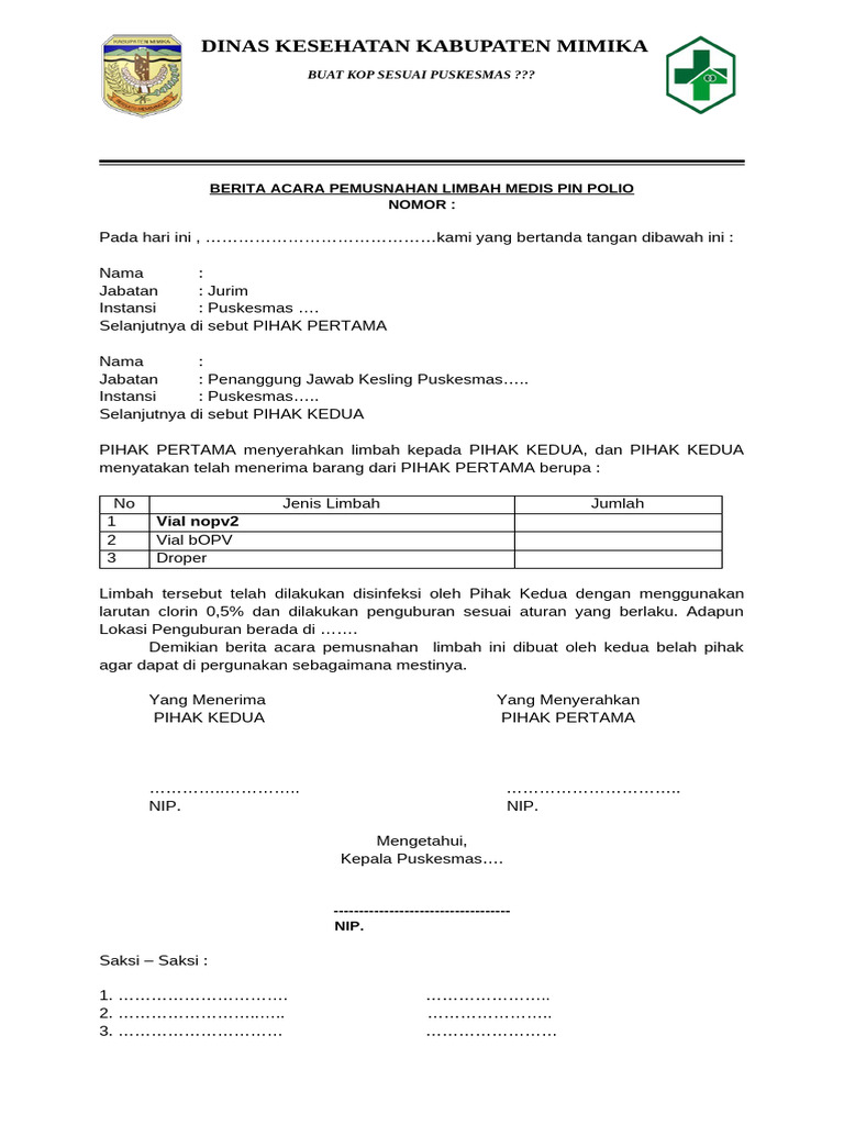 Contoh BA Pemusnahan Limbah Polio | PDF