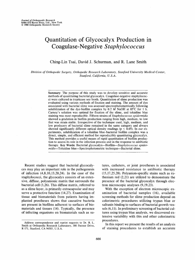 Quantitation of Glycocalyx Production in Coagulase-Negative Staphylococcus | PDF | Biofilm ...
