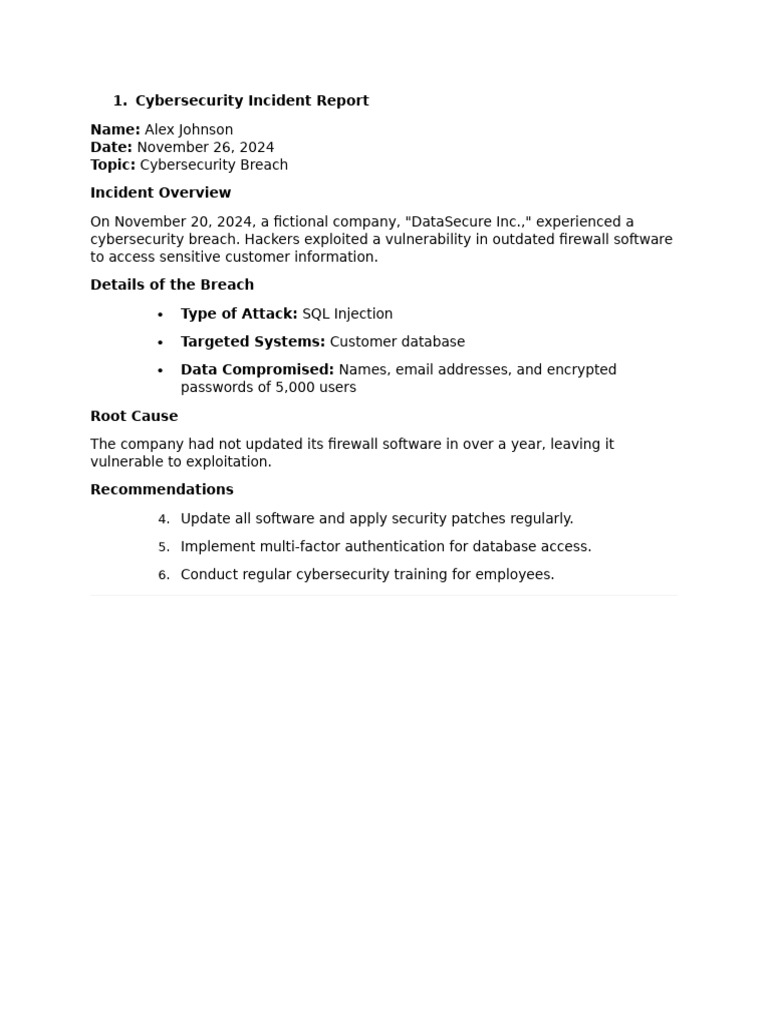 Cybersecurity Incident Report Pdf