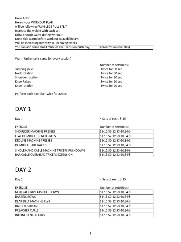 Mr. Ankit's Workout Routine. | PDF | Weight Training | Physical Exercise