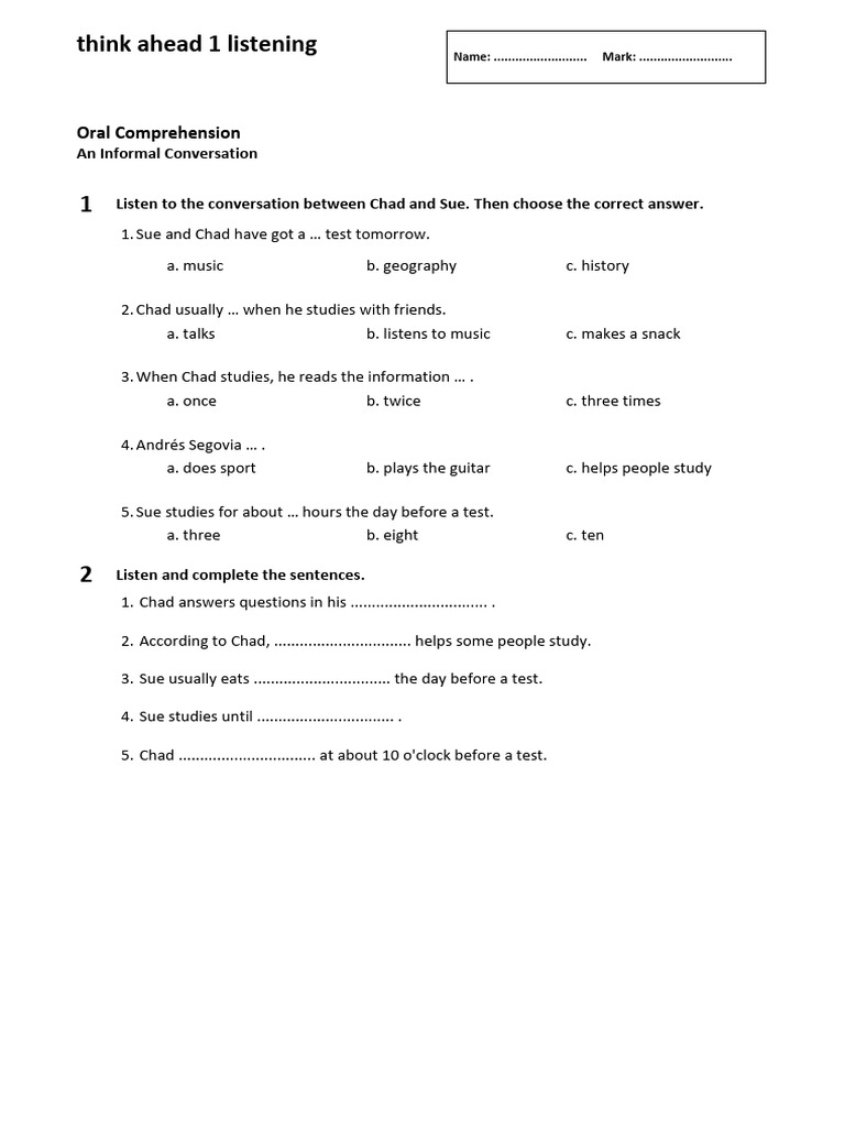 Carolina Paula Manuel Think Ahead 1 Listening | PDF