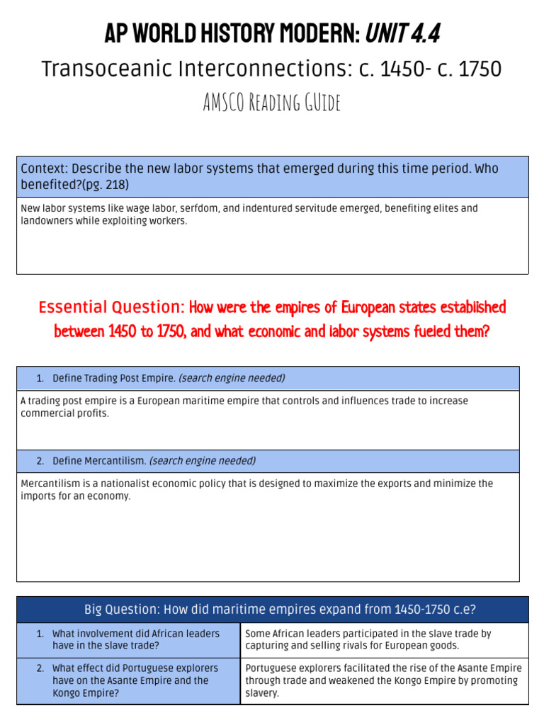 Omar Casas - APWH - 4.4 AMSCO Reading Guide | PDF | Slavery | Atlantic ...