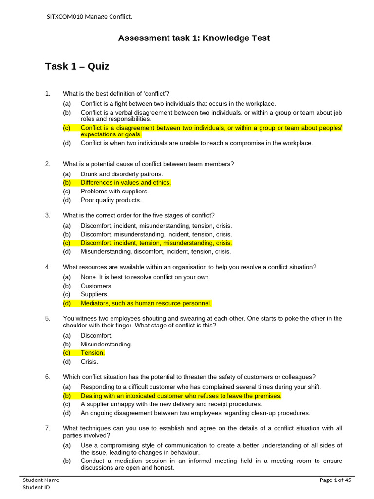 Conflict Management Knowledge Test | PDF | Conflict Resolution | Mediation