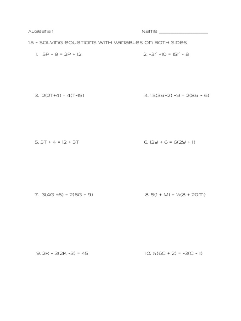 Algebra 1 - 1.5 Homework | PDF
