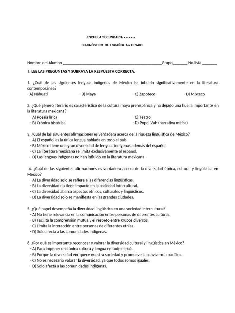 Diagnóstico Español Primer Grado | PDF | México | Ciencia popular