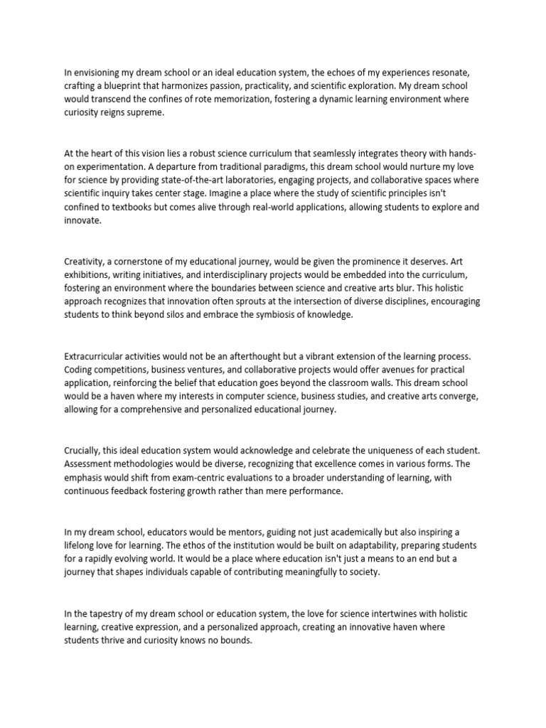 In Envisioning My Dream School or An Ideal Education System | PDF ...
