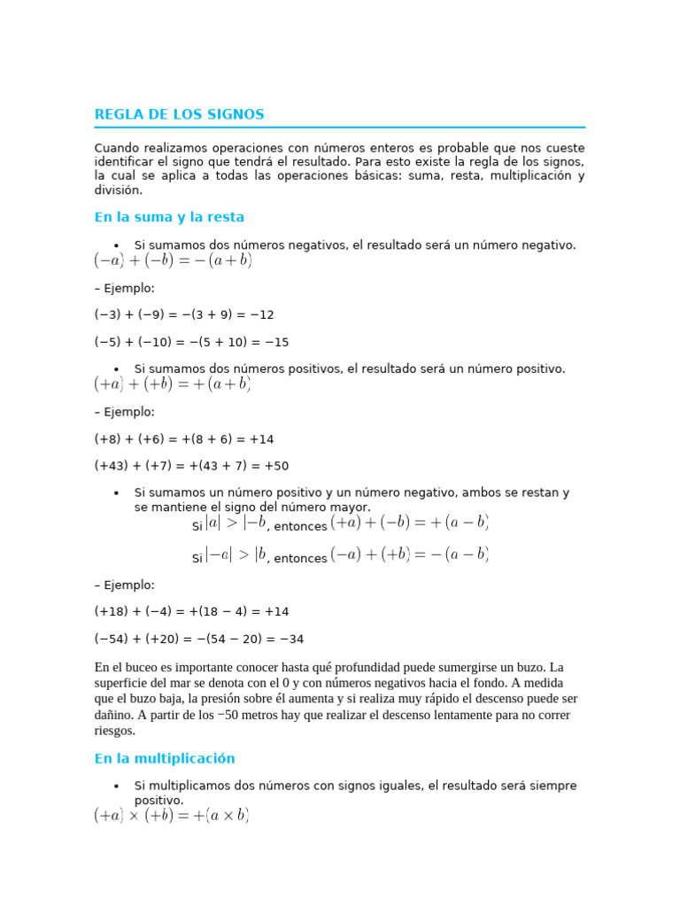 Regla de Los Signos | PDF