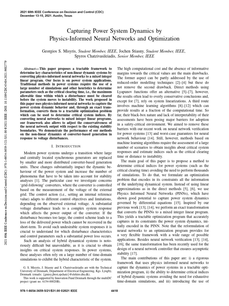 Capturing Power System Dynamics by Physics-Informed Neural Networks and Optimization | PDF ...
