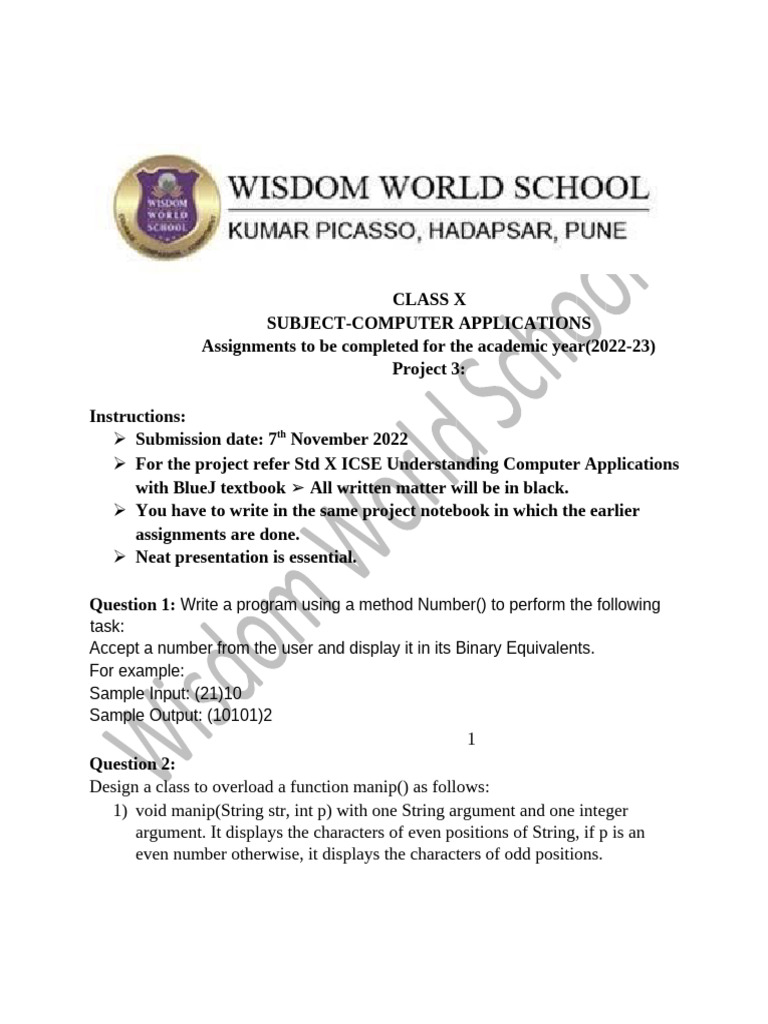 Project 3 Std 10 Pdf String Computer Science Integer Computer 2963