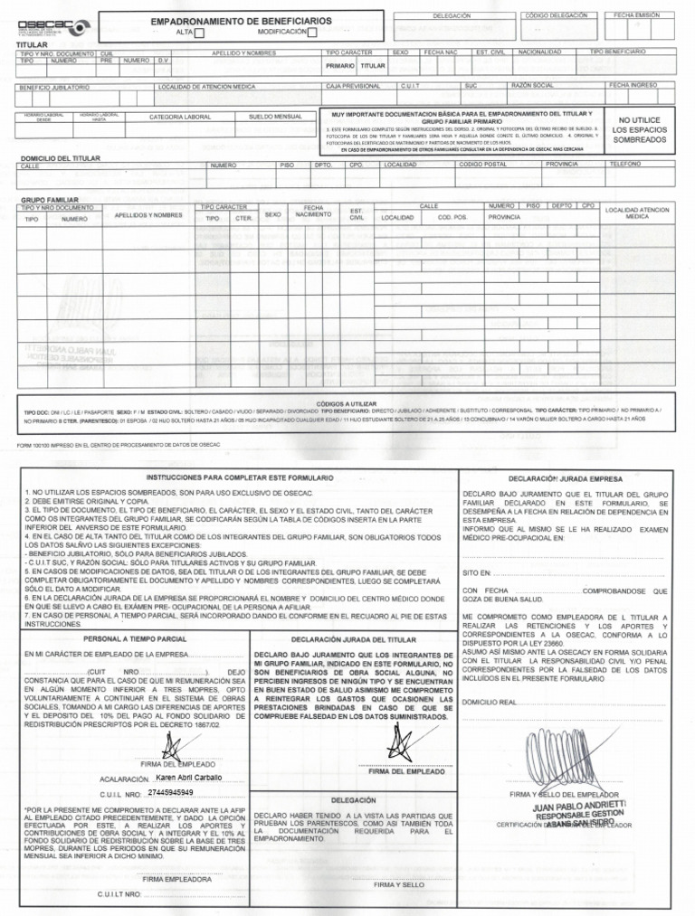 Planilla Osecac | PDF