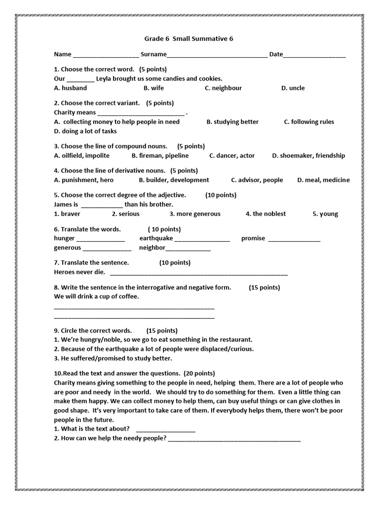 Grade 6 English Summative Assessment | PDF