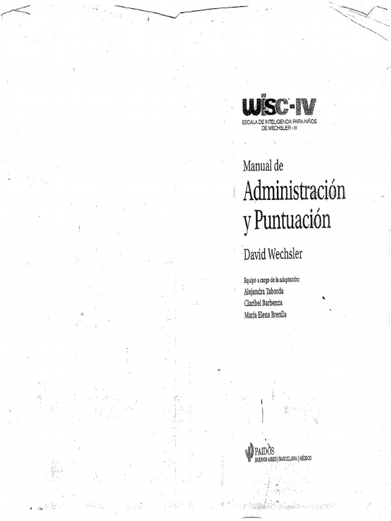 Wisc IV Manual de Administracion y Puntuacion 3 PDF Free | PDF