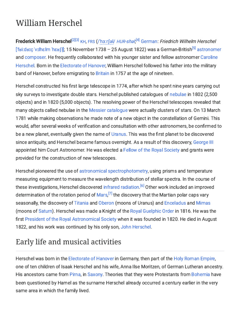 William Herschel | PDF | Mirror | Planets